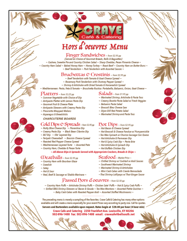 Full Menu – Crave Cafe