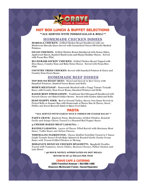 Full Menu – Crave Cafe